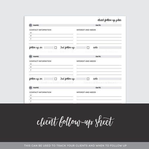 Client / Customer Follow Up Sheet | daniellenazirdesign