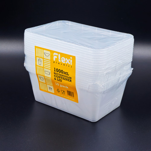 1000ml Rectangular Container + Lid Set - (5 x 10 Pack) | Equosafe