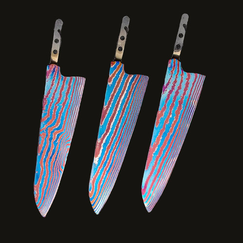 Titanium Stainless Damascus Carving Knife Blank - Knife Blanks Australia