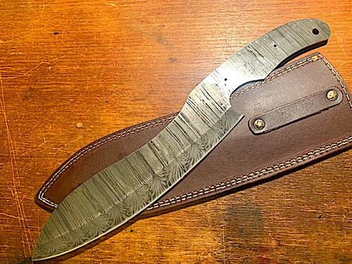 13" Sheepsfoot Damascus Chefs Blade Blank with Leather Sheath ...