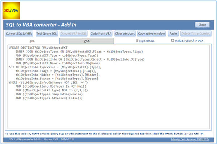 SQL To/From VBA Converter