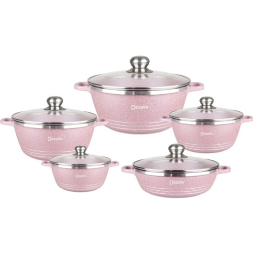 Non-Stick Granite Cookware Set 10-Piece, Pink by Dessini | The Debb's ...
