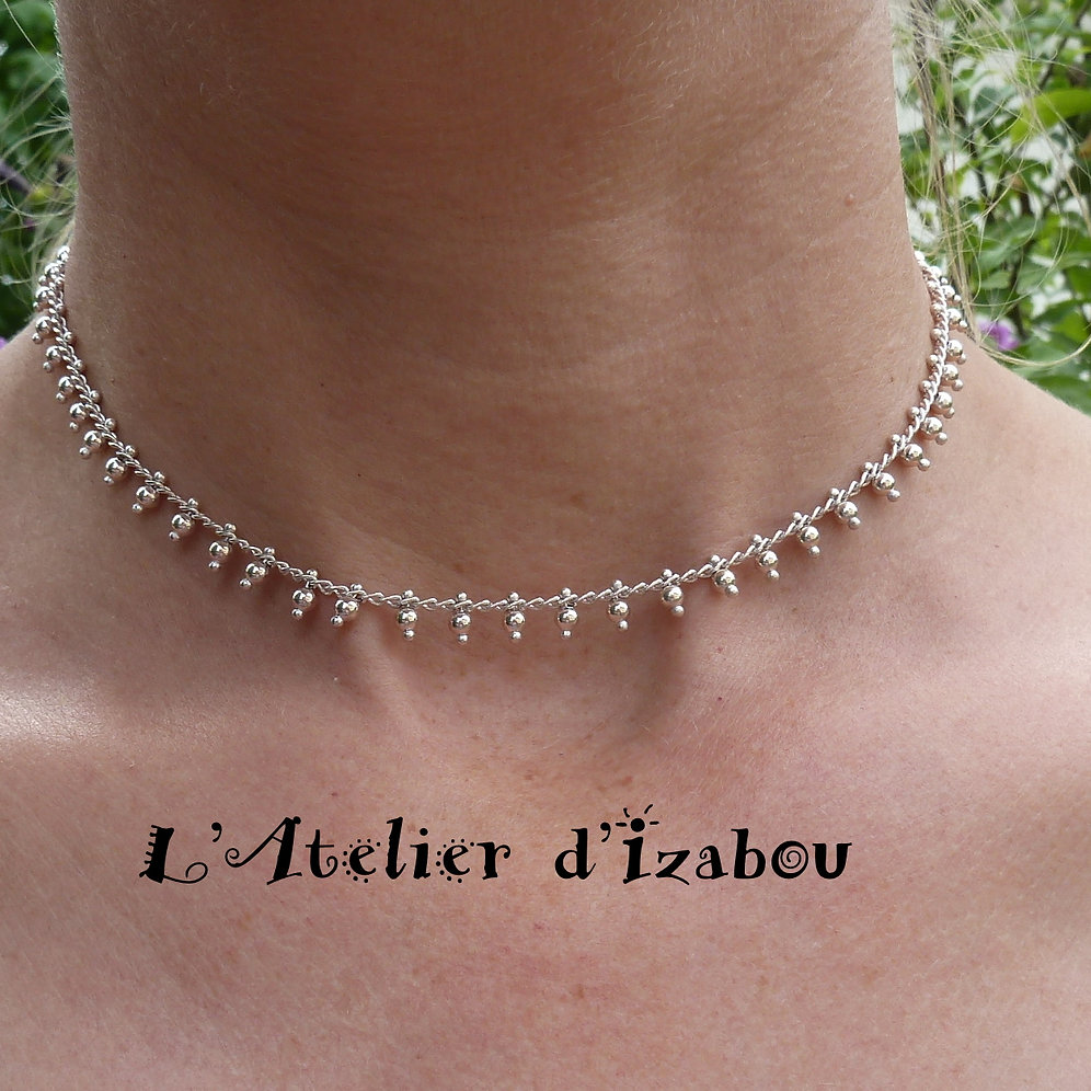 Parure collier ras de cou et bracelet chaîne à perles | latelierdizabou