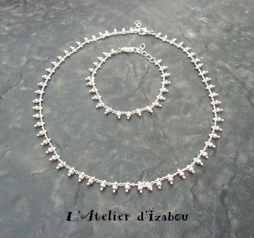 Parure collier ras de cou et bracelet chaîne à perles | latelierdizabou