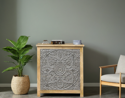 The Umahi Rustic Grey Mandala Cabinet | Jodhpore Home