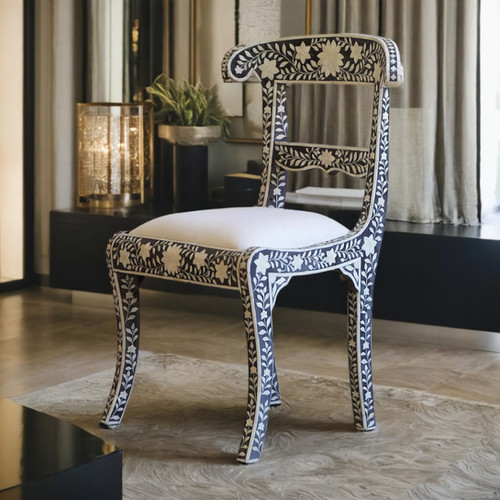 The Deedar Floral Bone Inlay Dining Chair | The Jodhpore