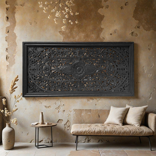 The Chandana Black Wooden Jaali Wall Panel | The Jodhpore