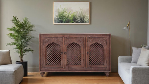 The Rasgaan Rustic Brown Jaali Sideboard | The Jodhpore