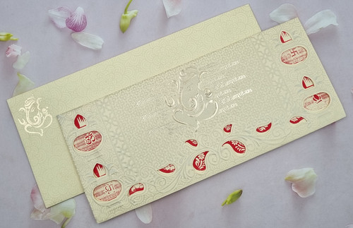 Laser Cut Kalash Ganesh Red and Cream Colour Wedding Invitation Card ...