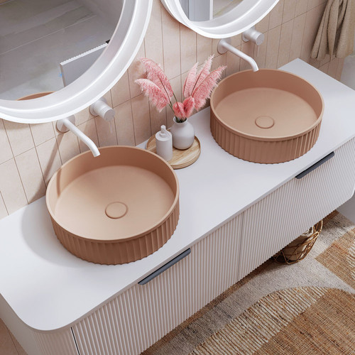 Round Solid Surface Above Counter Basin in Pastel Pink | SHOPFORTILES
