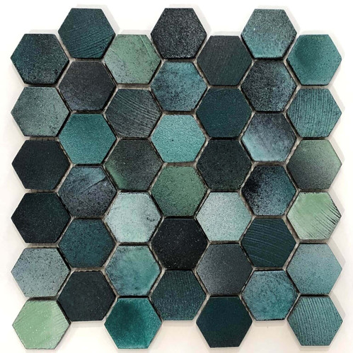 Glazed Basalt Hexagonal Stone Mosaic in Green Mix | SHOPFORTILES