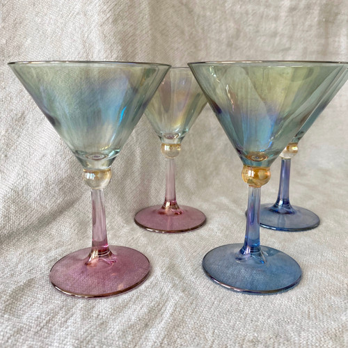 Set of 4 Rainbow Iridescent Martini Glasses | Tyler MacD Vintage