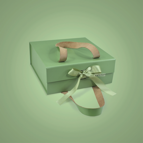Medium Green Leather Handle Foldable Gift Box | Buy Rigid Boxes