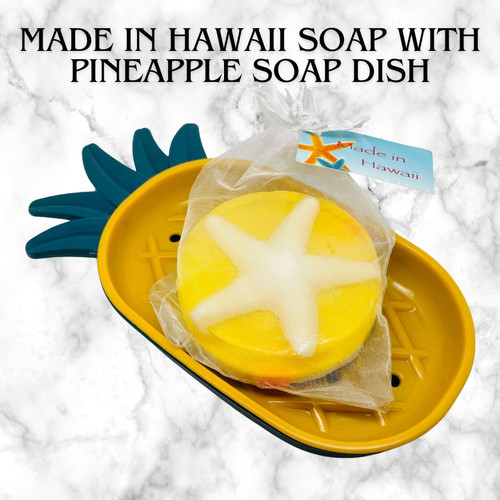 MADE IN HAWAII SOAP WITH PINEAPPLE SOAP DISH SET | ALOHA CREATION CLUB