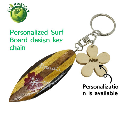 Personalized surfboard Wood KeyRing | ALOHA CREATION CLUB