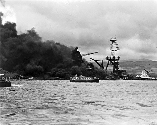 USS ARIZONA Battleship on Fire at Pearl Harbor | historyshoppe