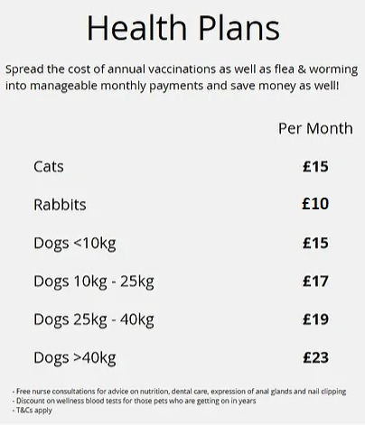 Prices | Waterside Vets