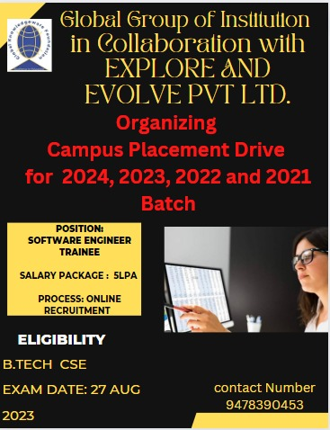 Explore & Evolve Pvt. Ltd. Campus Placement Drive- Courtesy by T& P Cell