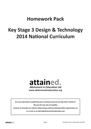 Key Stage 3 Design & Technology Homework Pack | Attainment In Educat