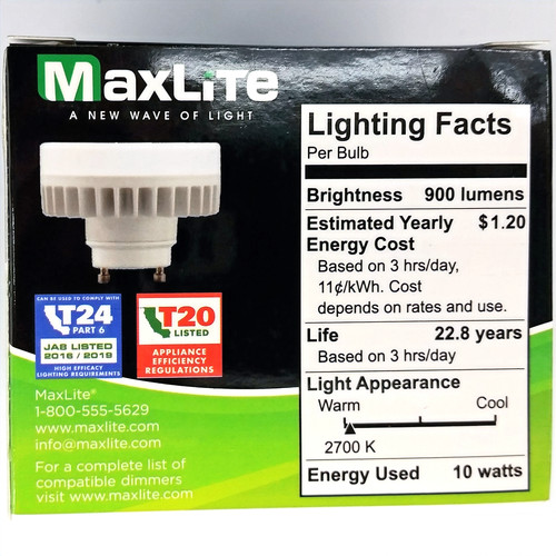 Maxlite 103810 10W (60W) GU24 2700K Puck Light Bulb replaces TCP ...