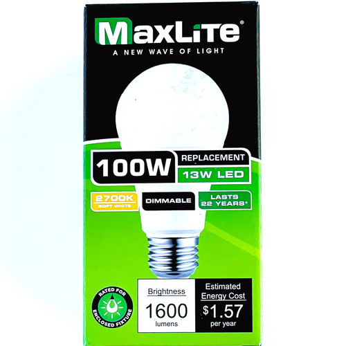 Maxlite 100W Equal 13W A19 2700K Dimmable LED Omni Light Bulb ...