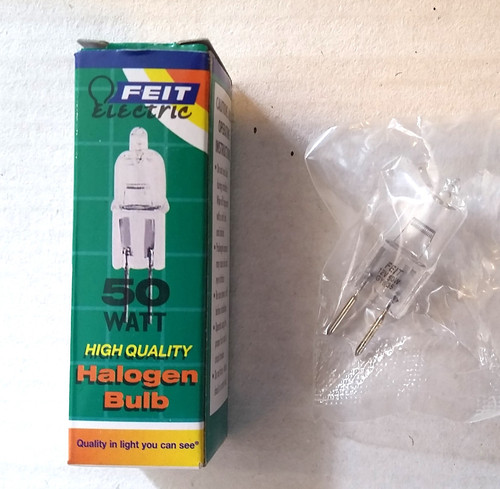 Feit Q50T4 50W 12V T4 JC 2-Pin Clear Halogen Light Bulb GY6.35 Base ...