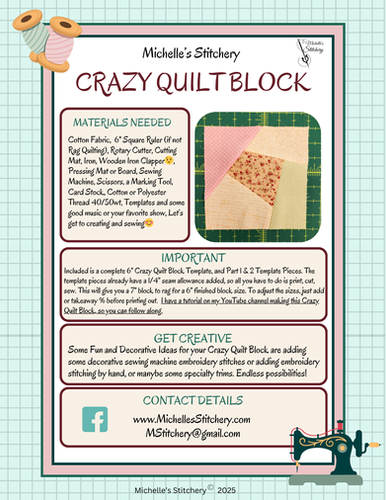 PDF - Crazy Quilt Block Pattern by Michelle's Stitchery | Michelle's ...