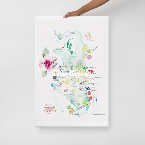 Key Biscayne Canvas Illustration Watercolor Hand painted Map. 24" x 36 ...