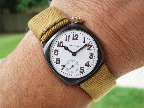 1918 WWI OFFSET CROWN Cushion Case Waltham Trench Watch, Sterling ...