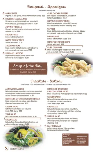 Menu Elizabeth s Pizza Groometown