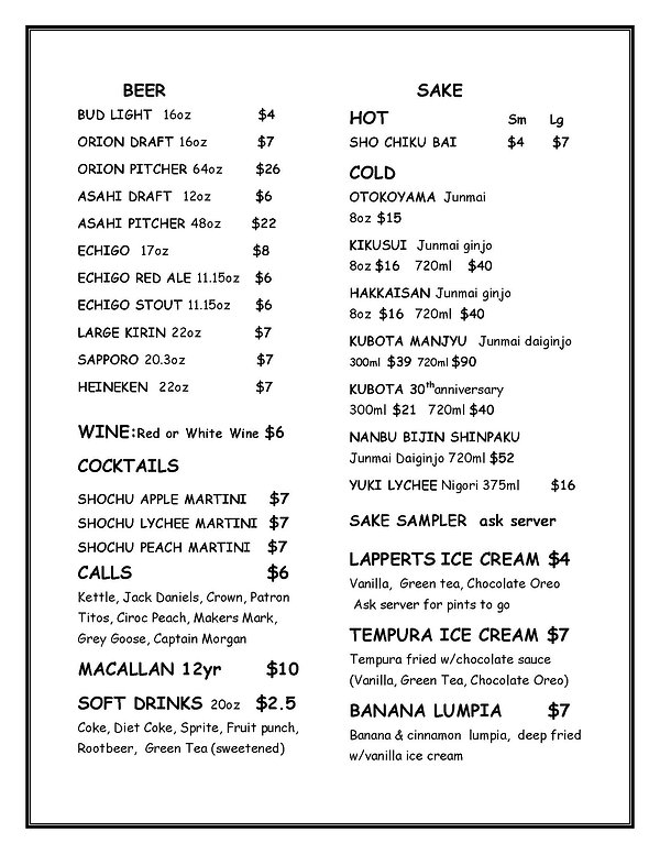 MENU | California Beach Rock n' Sushi