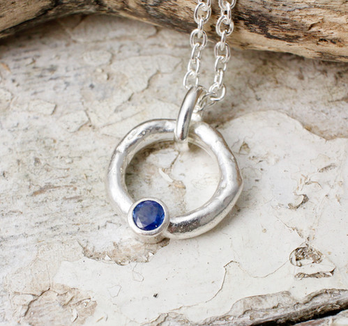 Small Rustic Halo Pendant With Sapphire | Marsha DrewJewellery