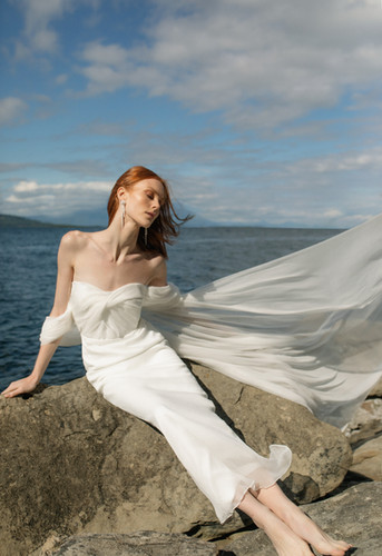Priscilla Sheath Wedding Dress with Detachable Cape | Traversal by OUMA