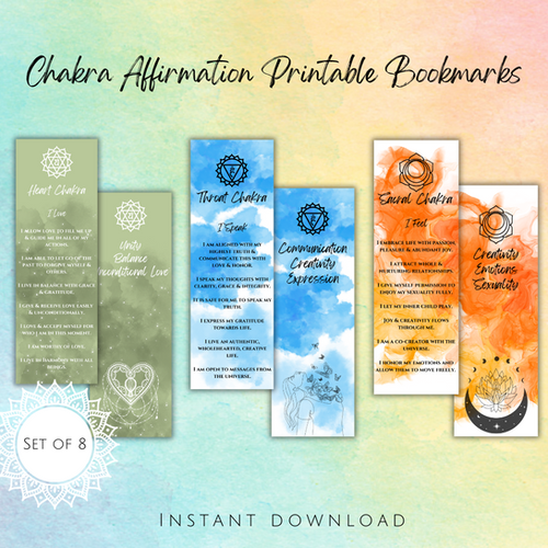 Chakra Affirmation Printable Bookmark Set | CosmicRootsWellness