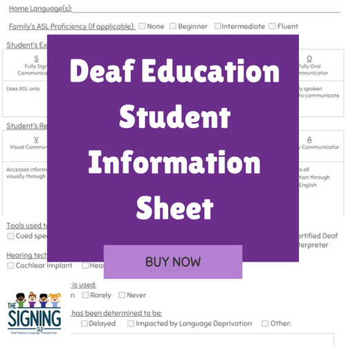 Deaf Education Student Information Sheet | The Signing SLP