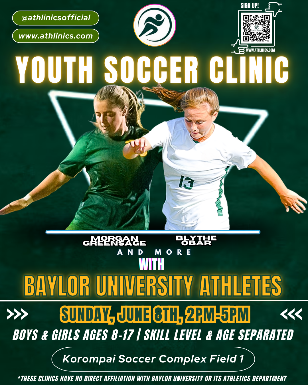 Youth Soccer Clinic with Baylor University Athletes | Athlinics Official
