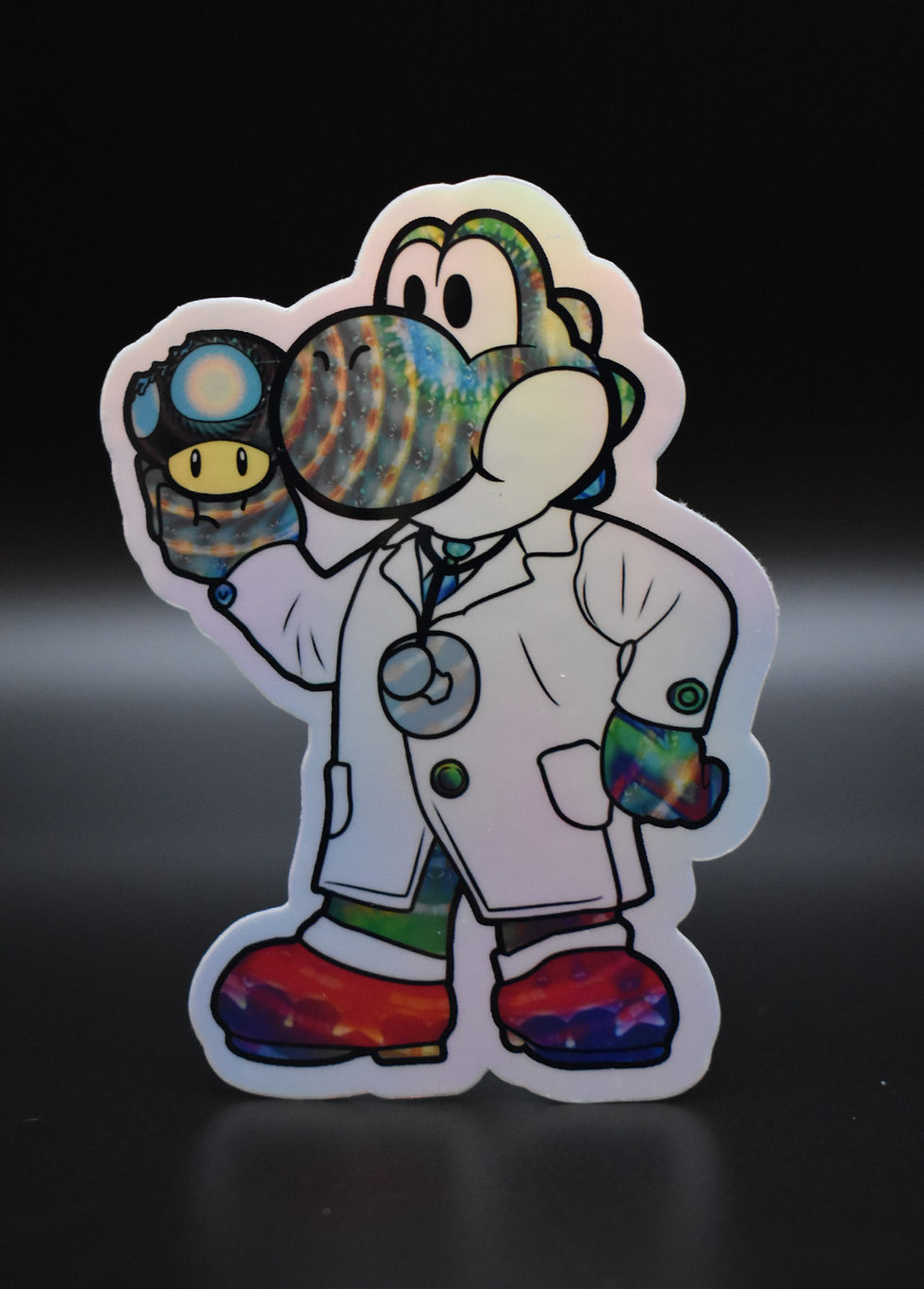 Dr. Yoshi 3" Holographic Vinyl Sticker | DINOSPORES