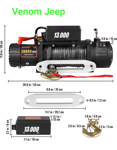 13,000 LB winch synthetic with remote | Venom Jeep