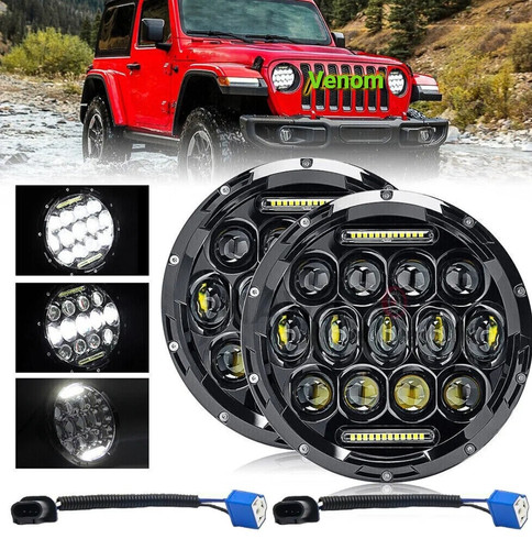 Venom 7 inch Black Linear Headlights with DRL - JK | Venom Jeep