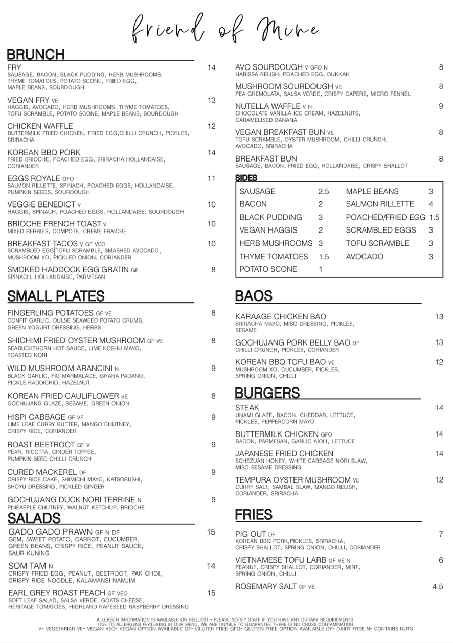 Menu | Friend of Mine