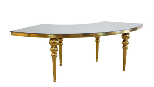 White & Gold Mirrored Serpentine Table | apreventrentals