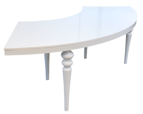 White Gloss Serpentine Table | apreventrentals