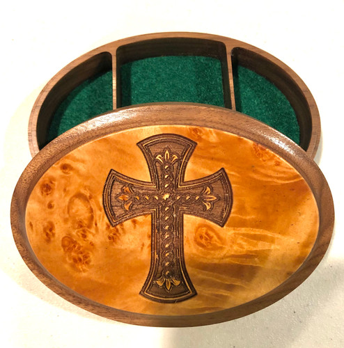 Elliptical box with carved cross | Hughes Wood Designs
