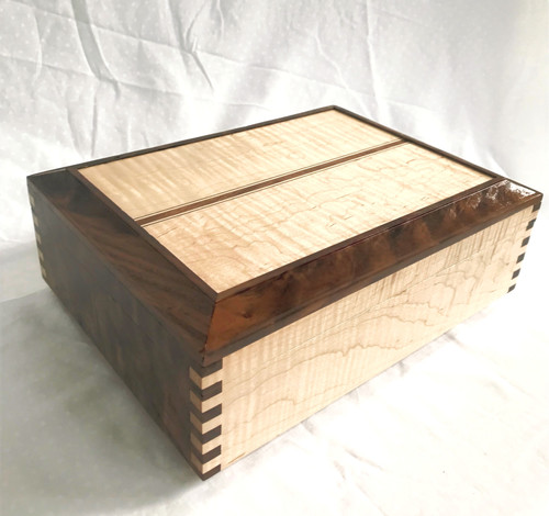 Large Jewelry Box (Curly Maple and Walnut Burl) | Hughes Wood Designs