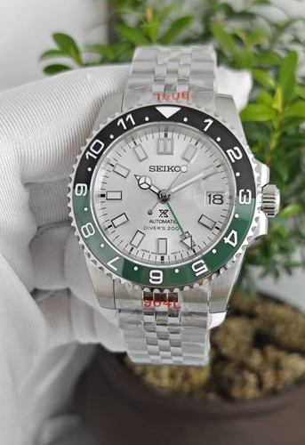 40mm Steel White Dial 'Sprite' - Custom Seiko NH34 Automatic GMT ...