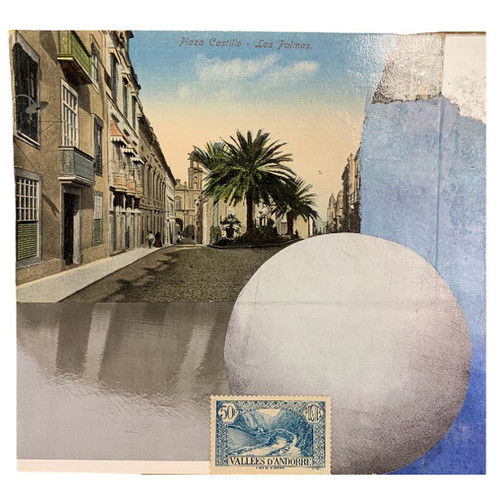 Tableau collage-Collage original "Plaza castillo, LAs Palmas"-œuvre ...