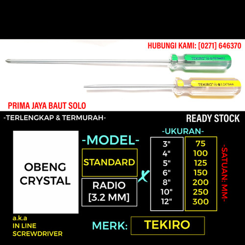 OBENG CRYSTAL STANDARD - TEKIRO | PRIMA JAYA SOLO