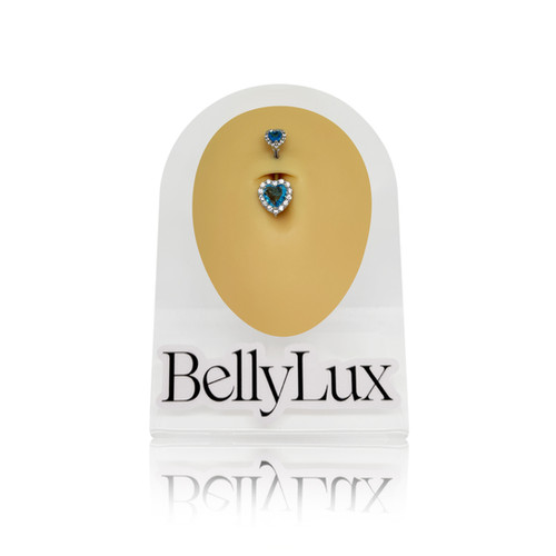Sparkling Ocean Blue Heart Silver Belly Bar | Belly Lux