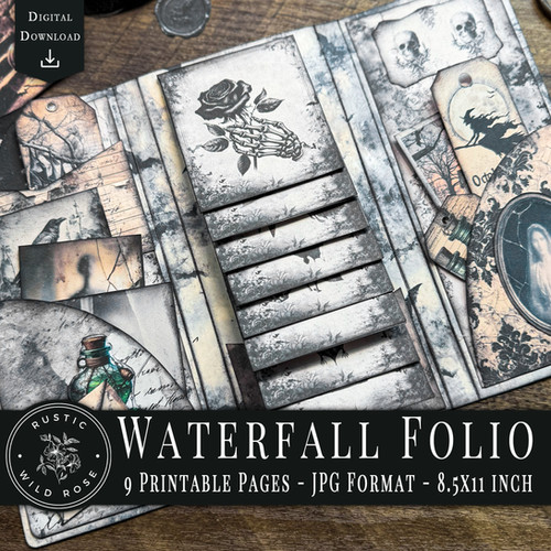 Printable Spooky Halloween Waterfall Folio Kit, Vintage Gothic Ephemera ...
