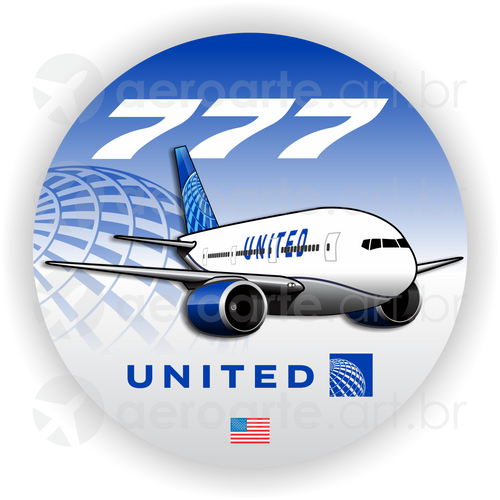 Boeing 777-200 United Airlines round sticker | Aeroarte